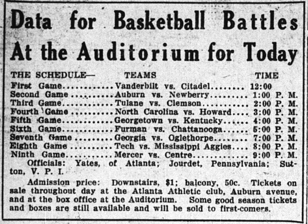 History of the Early S.I.A.A. Atlanta Basketball Tournament